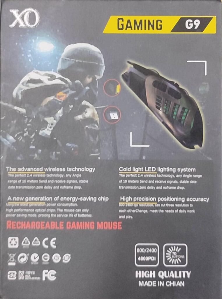 XO G9 Wireless Professional Gaming Mouse 7 LED Color 4800 DPI 7 Buttons With Rechargeable ...